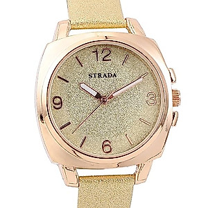 Shop LC Strada Japanese Movement Golden Dial Watch with Golden Faux Leather Strap and Stainless Steel Back Birthday Gifts