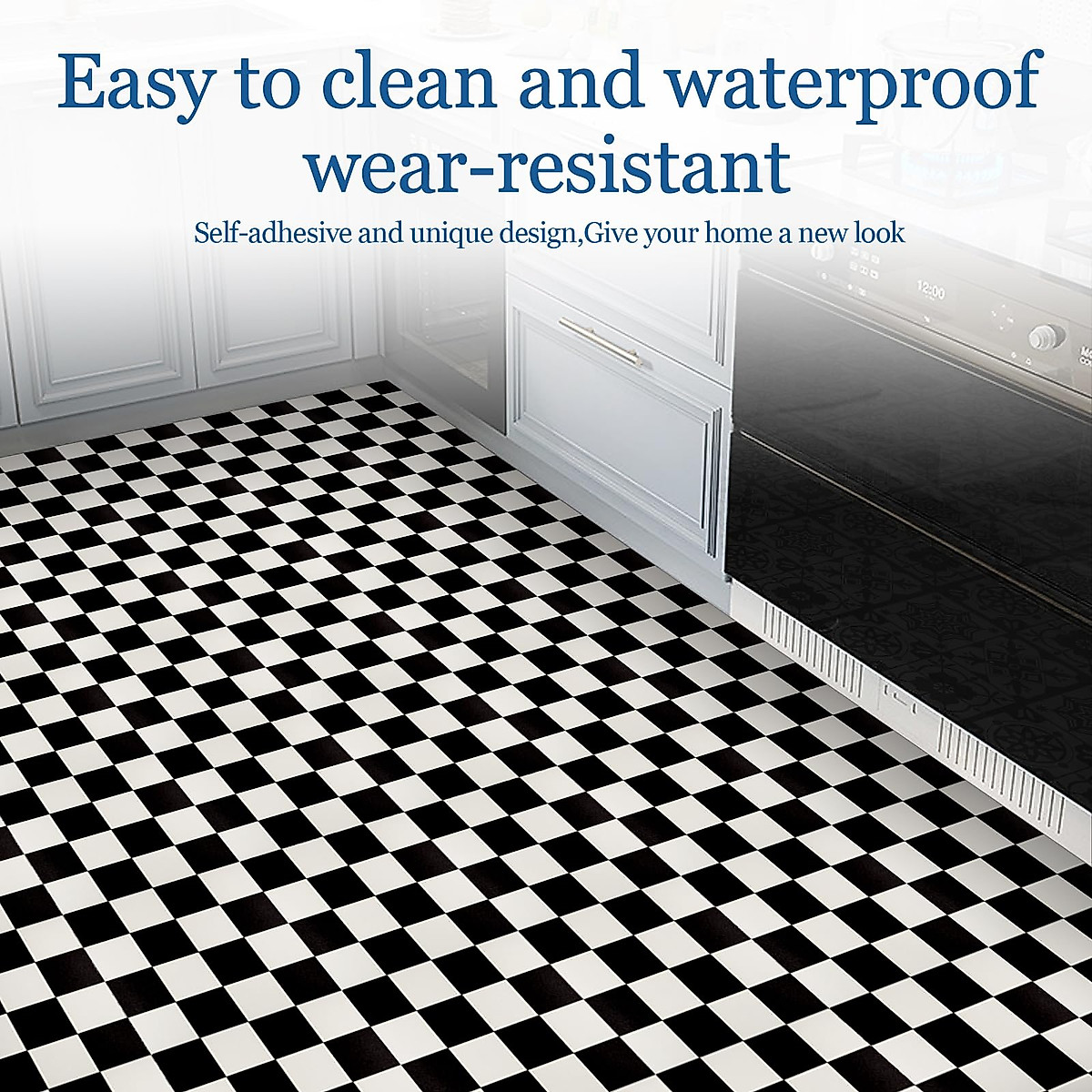 RomDeco Peel and Stick Floor Tile Black and White, Vinyl Flooring Waterproof for Bathroom, Peel and Stick Flooring Self Adhesive Durable Super Easy to Use (11.8in X 11.8in)
