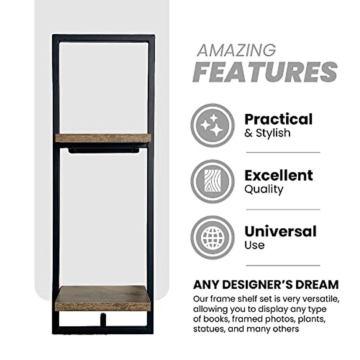 Cocoyard Floating Shelves, Wall Mounted Shelf, Set of 2. Modular Wall Shelf Set. Perfect for Living Room Bedroom Bathroom. Great Gift Ideas for Plant Lovers (Black, 8.1" W x 4.9" D x 23.6" H)