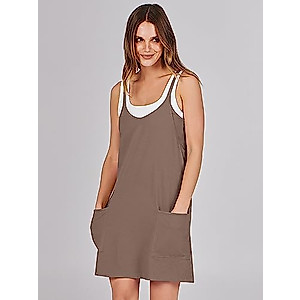 Caracilia Workout Dresses for Women 2023 Summer Casual Sleeveless Athletic Outfits Tennis Golf Sports Short Mini Dress with Built in Shapewear C112A5-qianka-L Coffee