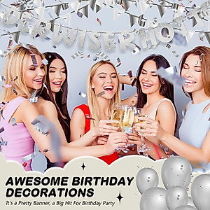 Fulmoon Set of 3 Pre Strung Older Wiser Hotter Glitter Banner Funny Birthday Banner for Women 30th 40th 50th 60th 70th 80th Birthday Party Decorations Sign Gift(Silver)