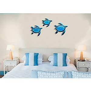 ShabbyDecor Coastal Ocean Sea Metal Turtle Hanging Wall Art Decor for Garden Patio Pool Outdoor or Indoor Set of 3
