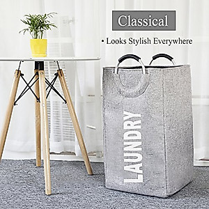 Large Collapsible Laundry Hamper Bag with Handles, 15 x 15 x 26 Inches Foldable Clothes Basket for Washing Storage