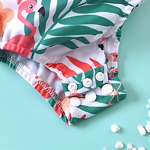 MINIFEIKO Toddler Baby Girl Tropical Swimsuit Newborn Girls One Piece Ruffle Bathing Suit with Headband Summer Bikini Swimwear for Infant Girls(Palm Leaf,12-18 Months)