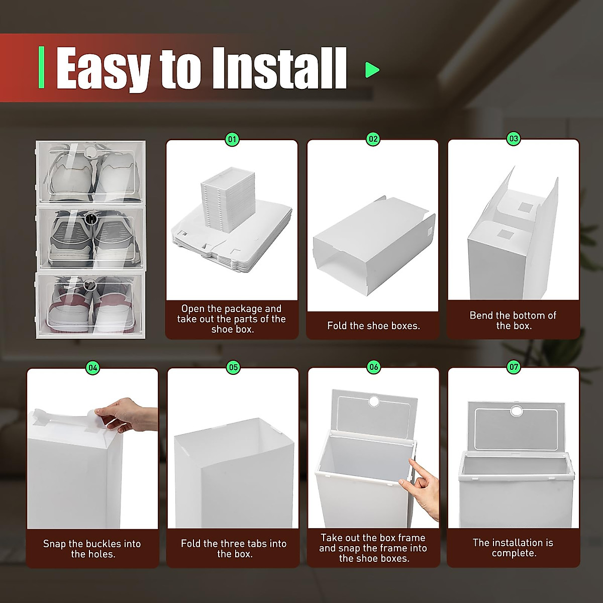 LIYUANJUN Stackable Shoe Box, 20Pcs Shoe Storage Box Shoe Sneaker Organizer DIY Shoe Stand Containers for Women Men Putting Slippers Boots in Living Room Hallway Transparent