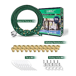 Misters for Outside Patio - 59FT(18M) Mister System, 20 Brass Nozzles Misting System, Patio Mister, Misting Cooling System for Patio, Garden, Greenhouse, Deck, Trampoline for waterpark