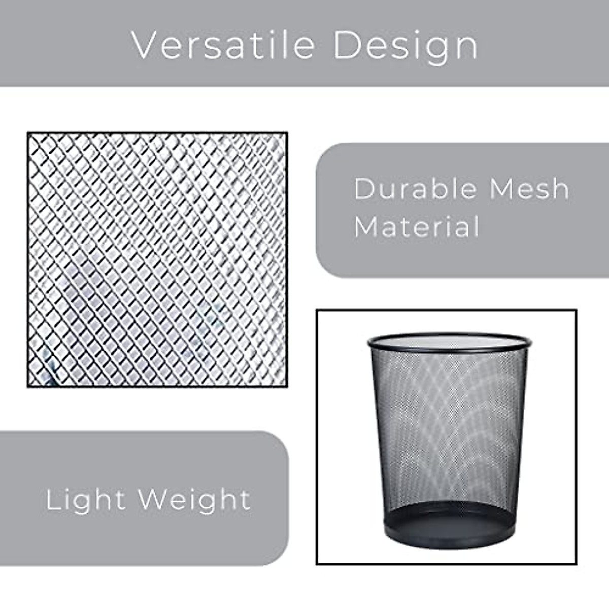 Smart Design Steel Mesh Waste Basket - Easy to Clean Design - Garbage, Paper Clutter, Metal Wire Trash Can Bin, Bathroom, Bedroom, Home and Office - 11.75 x 13.75 Inch - Black