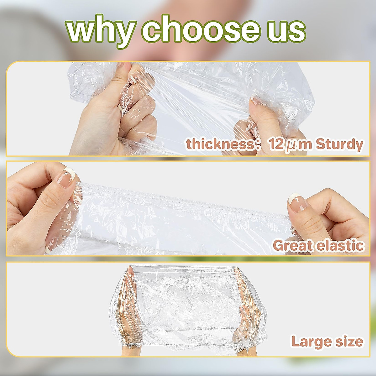 Sukh 100PCS Bowl Covers Reusable - Thickend&Sturdy Plastic Bowl Cover Elastic Food Covers Stretch Reusable Disposable Food Storage Fresh Keeping Bags Outdoor to Keep Dust Away Outdoor Party Supplies