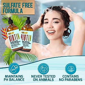 Biotin Shampoo and Conditioner Set - Volume Boosting Formula for Men and Women to Help Thinning Hair - Sulfate and Paraben Free with Thickening Properties - Volumizing Products to Improve Fullness
