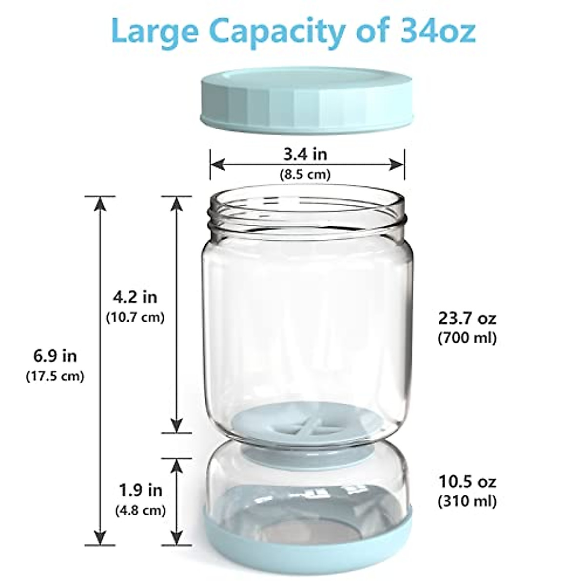 Luvan Glass Pickle Jar with Strainer Flip, 34oz Hourglass Airtight Pickle Container for Pickling, Fermenting, Canning and Storing, Leakproof Pickle Juice Separator Jar for Pickle, Olive and Jalapenos