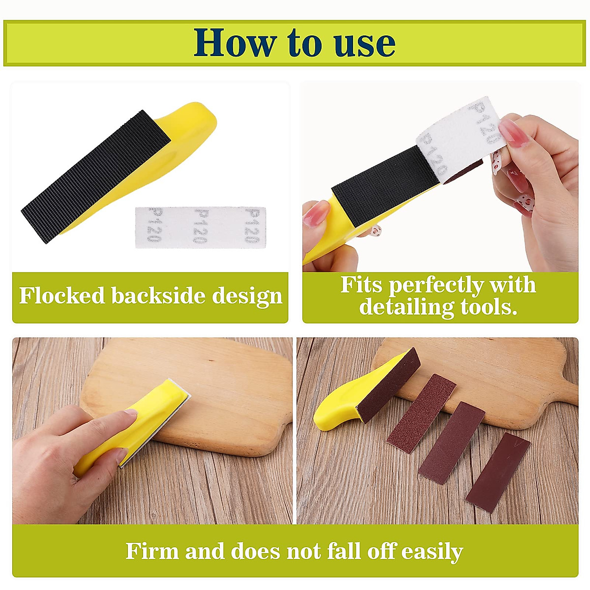 Micro Sander Kit with 50Pcs Sand Paper, 80 to 400 Grit Sandpaper Sheets 3.5 x 1.1 Inch Wet Dry Detail Sandpaper,Finger Sander for Crafts Wood Furniture Finishing,Metal Polishing 80/120/ 180/240/400