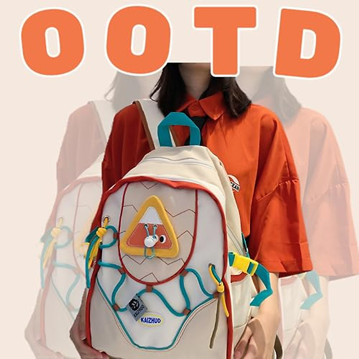 Kawaii Backpack Aesthetic Backpack Backpacks with Cute Pendant, Adorable Shoulder Bag (Khaki)