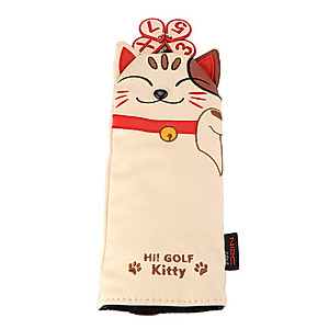 GOOACTION Lucky Cat Golf Club Hybrid Head Cover with Creative Cartoon Animal Kitten Pattern Synthetic Leather Golf Clubs Headcover with Number Tag 3.5.7.x