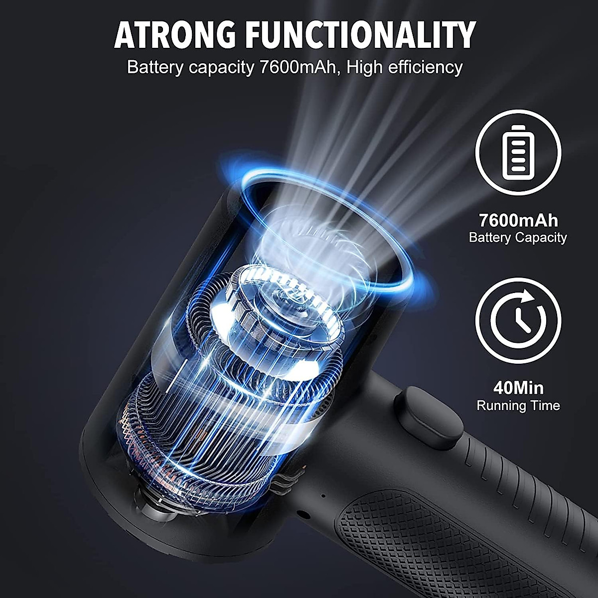 Compressed air Duster - 120000RPM 3 Speeds Electric Air Duster, 7600mAh Battery Cordless Dust Blower for Keyboard Cleaner,Rechargeable Air Blower AIC Can for Office Computers