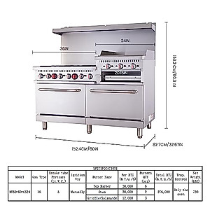 EASYROSE 60 Inch Gas Range 6 Burner Heavy Duty Ranges With Griddle, Salamander & 2 Ovens, Commercial Range for Kitchen Restaurant - 276,000 BTU, ETL Certified