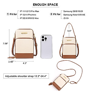 CLUCI Small Crossbody Bag for Women Leather Cellphone Shoulder Purses Fashion Travel Designer Wallet Beige with brown