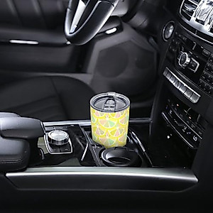 Yaxongx 20oz Tumbler Summer Fruit Lemon Double Wall Vacuum Insulated Coffee Mug with Lid and Metal Straw Brush Reusable Stainless Steel Water Bottle Travel Cup Gifts for Car Ice Drinks Hot Beverage