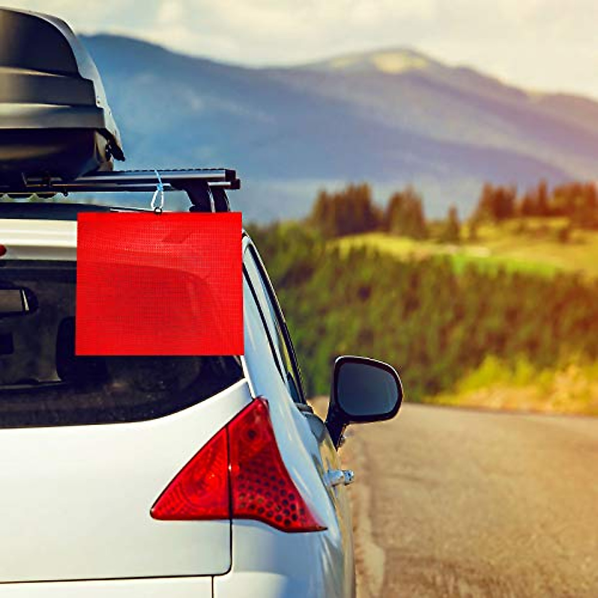 2 Pieces 18 x 18 Inch Safety Flags with Wire Loop Mesh Safety Flag Warning Flag Trailer Safety Flag for Truck and Pedestrian Crossings (Deep Red)