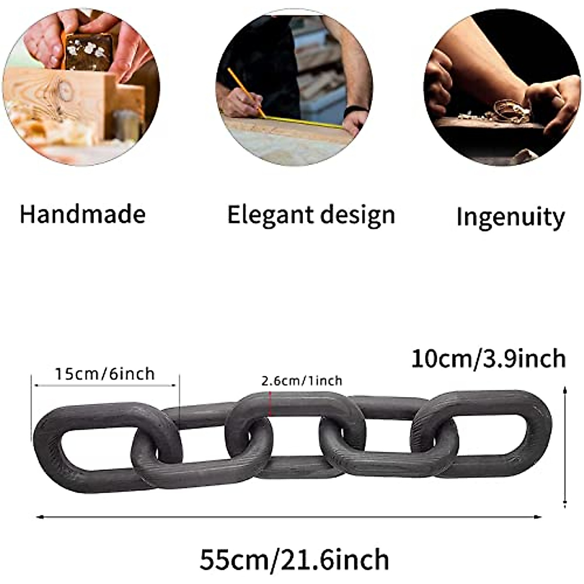 linsuo Decor Wood Knot, Home Shelf Decor, Wood Chain 3 Link Decor, Hand Carved Home Decorations for Living Room, Farmhouse Coffee Table Decor (5-Ring Black)