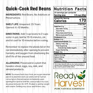 Ready Harvest Red Beans Canned Food Canned Beans Quick-Cook Beans Emergency Food Supplies Survival Food Emergency Food Rations #10 Can 25-Year Shelf Life 3 lbs