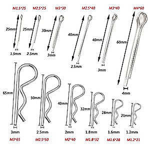60 Pcs Cotter Pin Hair Pin Assortment Kit, Zinc Plated R Clip Key Fastener Fitting Set for Use on Hitch Pin Lock System Automotive Marine Tractors Mower Carts Truck Engine Repair, 12 Size 2 Style