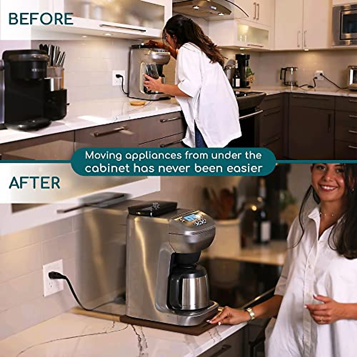 Ibyx Elegant Sliding Tray for Your Coffee Maker & Heavy Kitchen Appliances - Sturdy, Slides Easily from Under The Cabinet (Brown, 7.5”W x 14.5”D)