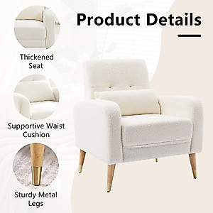 Dolonm Mid-Century Modern Accent Chair, Upholstered Armchair Living Room Chair, Comfy Single Sofa Chair with Sturdy Legs, Polyester Fabric Chair for Living Room Bedroom, White