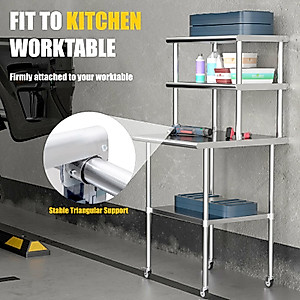 Chingoo Double Overshelf 2 Tier Stainless Steel Shelf 12 x 36 Inch, Weight Capacity 330lb for Prep & Work Table in Restaurant, Home and Kitchen