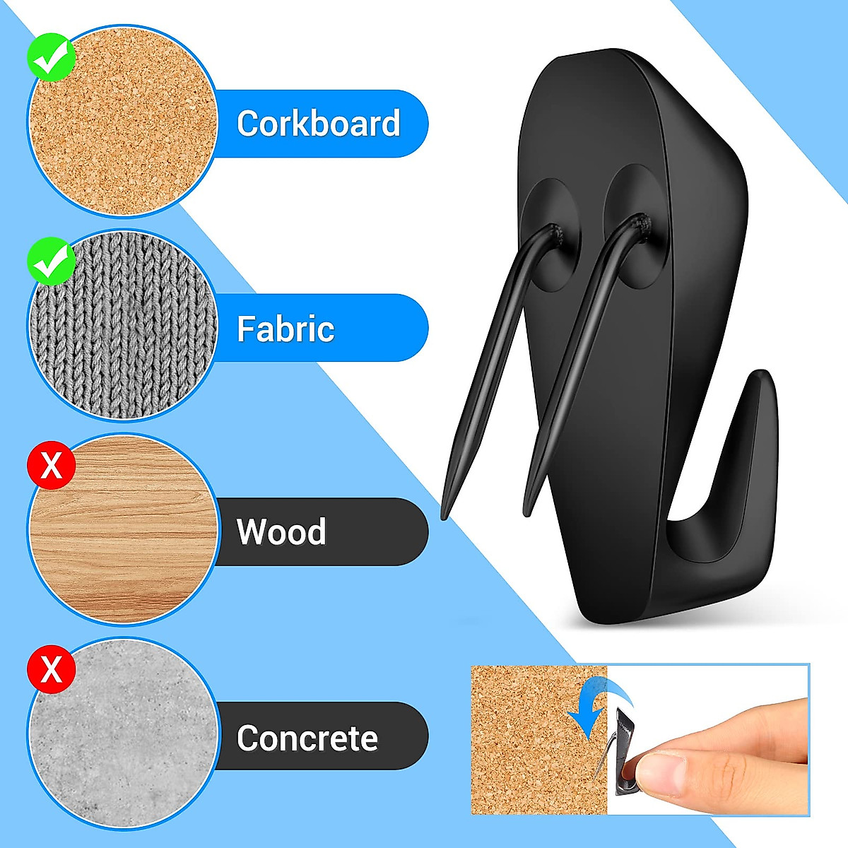 Fabric Panel Wall Hooks Cubicle Wall Hooks Cubicle Clips Cubicle Coat Hook Cubicle Picture Hangers for 40 Lbs Office Home Kitchen Room Board Hanging Supplies(Black,10 Pieces)