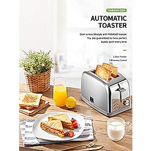 2 Slice Toaster, Retro Bagel Toaster Toaster with 7 Bread Shade Settings, 2 Extra Wide Slots, Defrost/Bagel/Cancel Function, Removable Crumb Tray, Stainless Steel Toaster by Yabano, Silver