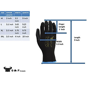 G & F Work Gloves for Men, Lightweight Grip, Polyurethane Coated, Touchscreen Compatible, Flexible & Breathable, Durable Construction, Ideal for Gardening, Mechanics, and General Duty Tasks, 12 Pairs