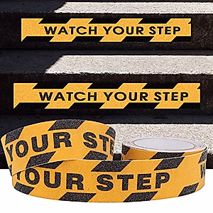 Watch Your Step Floor Signs, Heavy Duty Anti-Slip Safety Roll Grip Strip Non-Slip Traction Step Tape, 2 X 16.4' Anti Slip Tape Stickers, Abrasive Adhesive for Stairs, Safety, Tread Step, Indoor