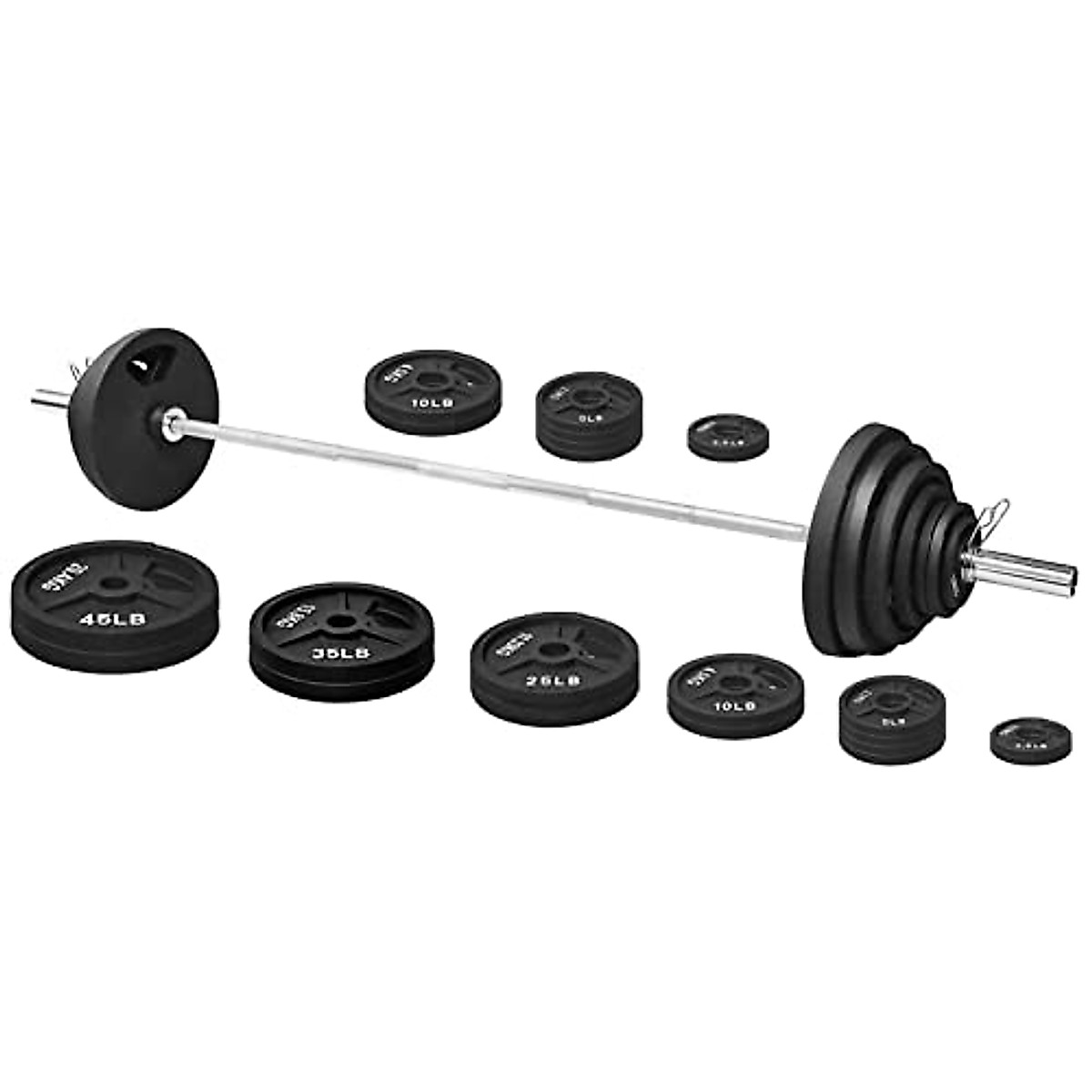 Signature Fitness Cast Iron Olympic 2-Inch Weight Plates Including 7FT Olympic Barbell, 325-Pound Set (280 Pounds Plates + 45 Pounds Barbell), Multiple Packages, Style #7