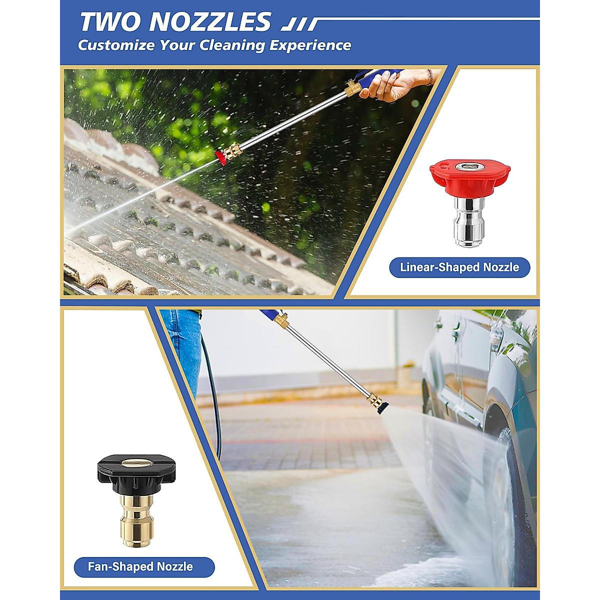 2024 Upgraded Jet Nozzle Power Washer for Garden Hose, 2-In-1 High Pressure Wand with 2 Different Nozzles and Quick Connectors，High Pressure Washer Tools For Patio Car Pet Window Washing (blue)