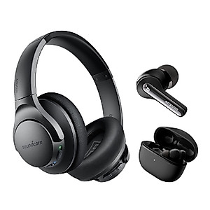 Soundcore by Anker Life P3i Noise Cancelling Earbuds with Life Q20 Active Noise Cancelling Headphones, Hybrid Active Noise Cancelling, Powerful Sound, 4 Mics for Calls, 36H Playtime, App Control