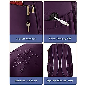 LIGHT FLIGHT Women Backpacks Laptop Backpack for Women 15.6 inches Computer Bags for Work Travel College, Gifts for Women, Purple