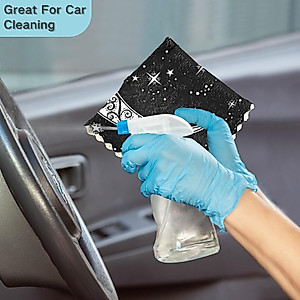 Vintage Hand Drawn Retro Face of The Moon Stars on Black 6 Set Kitchen Dish Towels, Washcloths Cleaning Cloths Dish Cloths, Absorbent Towels Lint Free Bar Tea Soft Waffle Towel 11"x11"