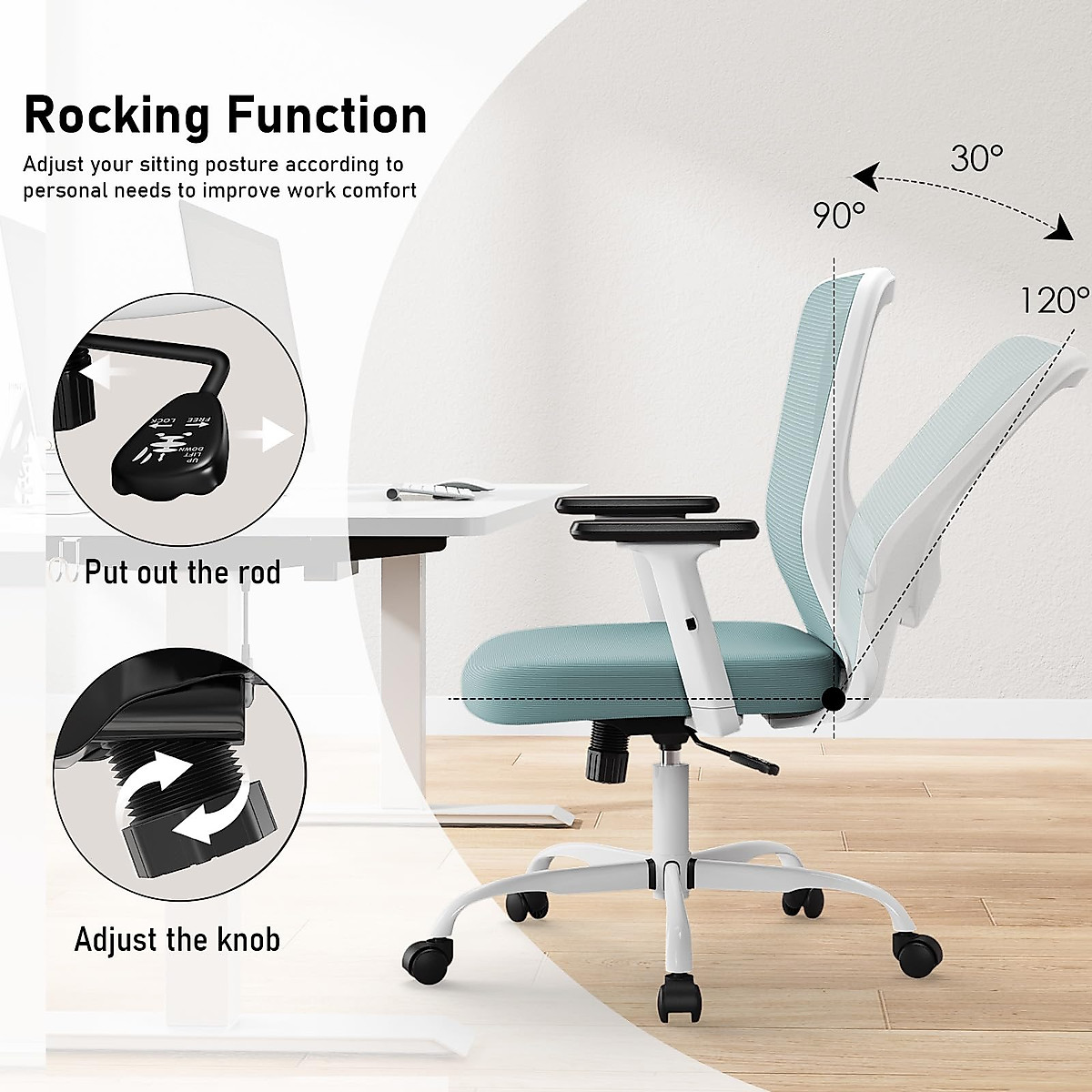 Vansalute Office Chair, Ergonomic Desk Chair with Adjustable High Back, Breathable Mesh Computer Chair with Adjustable Armrests, Rolling Swivel Comfy Task Chairs, Executive Chair for Home Office