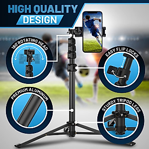 Texlar 60" Phone Tripod Stand for iPhone and iPad - Includes Wireless Remote, Cell Phone and Tablet Holders - for Camera Video Recording, Travel - T60 Pro Selfie Stick Tripod