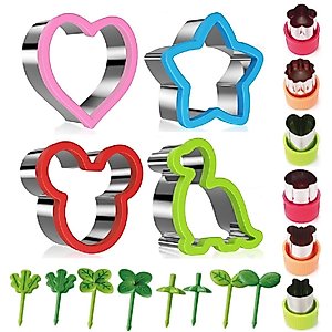 [18 pcs] Abruga Upgraded Sandwich Cutter Cookie Cutters and Sealer Set, Sandwich Maker, Vegetable Cutter and Fruit Stamps Mold with Mickey Dinosaur Star etc for Kids Lunch Bento Box, Food Supplement