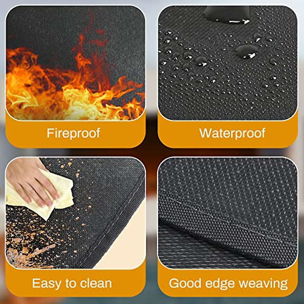 Fireplace Mat Fire Resistant, Wood Burning Stove Floor Protector, Fireproof Hearth Rug Protect Floors from Sparks Embers, 42x24 Inch Half Round