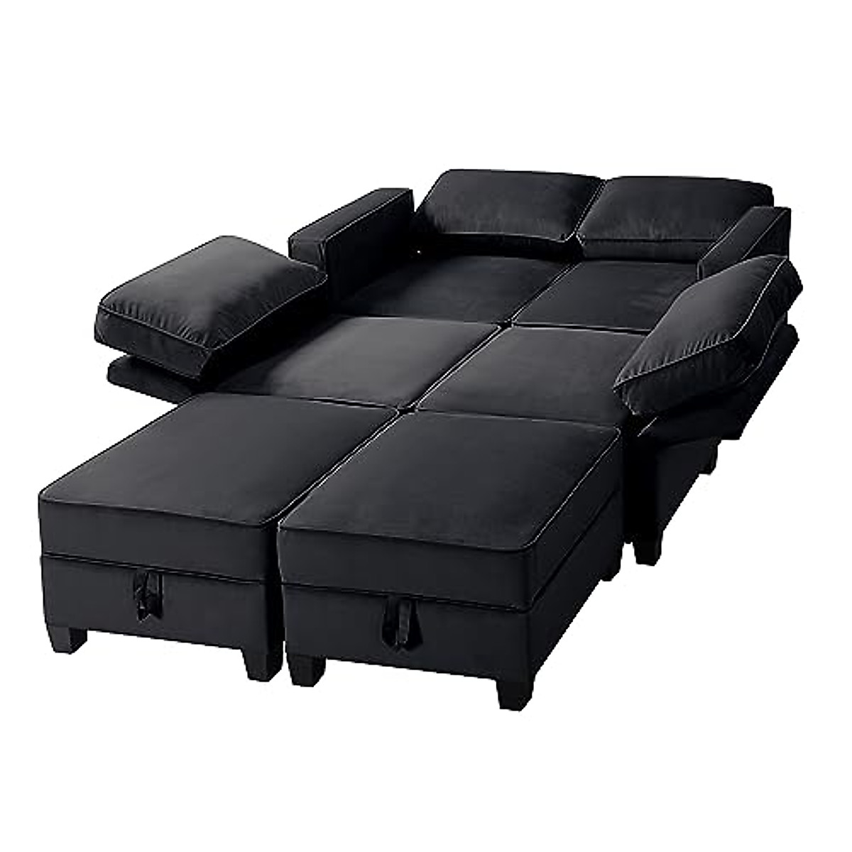 Goohome 116'' Modular Sectional, U-Shaped Velvet Convertible, Minimalist Modern 6 Seater Sleeper Couch with Chaise Ottomans, Sofa Sets, for Living Room, Bedroom, B-Black
