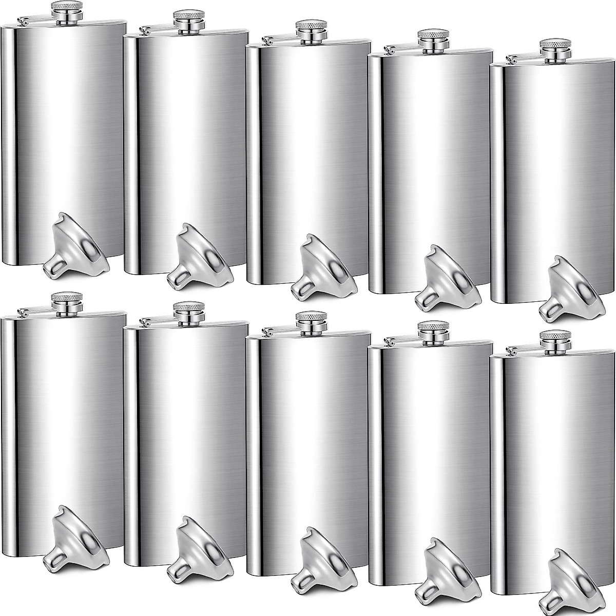 10 Sets 12 oz Stainless Steel Hip Flask Silver Metal Flasks for Liquor with Funnel Whiskey Flask for Men Women Leak Proof Drinking Flasks Alcohol Flask Liquor Flask for Wine Wedding Party Gift Outdoor