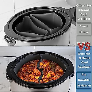 PotDivider Silicone Slow Cooker Liners Insert Fit for 8 QT Oval Crockpot Reusable Two-in-One Slow Cooker Divider - Leakproof and Dishwasher Safe Slow Cooker Accessories