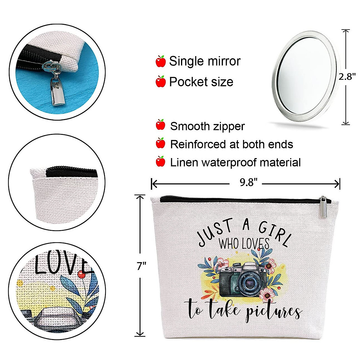 GevGuxLuo Photographers Gifts, Birthday Gift for Best Friend Sister, Photography Camera Accessories, Photo Lovers Makeup Bag Zipper Purse, Photography Gifts Who Loves to Take Pictures Makeup Bag