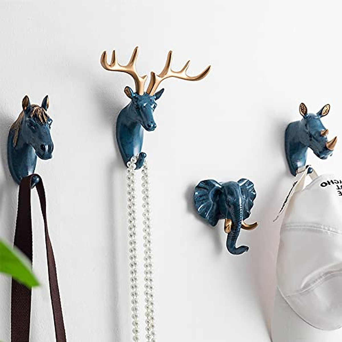 LBSLMJB 6PCS Coat Hooks Wall Mounted Creative Antlers Decorative Hooks, Hooks for Hanging Towels, Animal Shaped Blue Resin Wall Hook Rack for Bags, Hat, Cap, Scarf, Cup