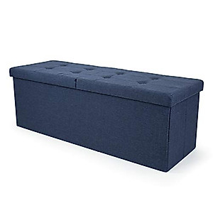 Humble Crew, Navy Folding Storage Ottoman Bench with Tufted Padded Flip Lid