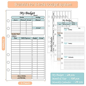 164 Sheets 6 Hole Budget System Refill 37.4 x 66.93 Inch Classic Weekly Monthly A6 Planner Inserts Personal Double Sided 6 Ring Planner Refill for Binder Cover Budgeting Envelope Wallet Bill Saving
