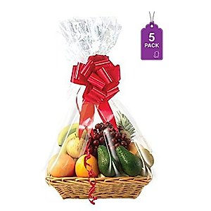 Purple Q Crafts Clear Basket Bags, Large Clear Cellophane Wrap for Baskets & Gifts 24"x30" (5)