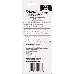 BIC Atlantis Bold Retractable Fashion Ballpoint Pen, Bold Point (1.6mm), Black, Comfortable Rubber Grip, 3-Count